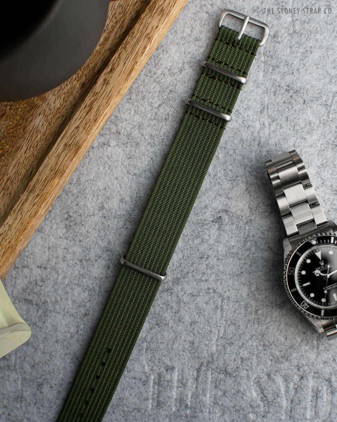 Buy Army Green Ribbed One Piece Watch Strap Online - The Sydney Strap Co