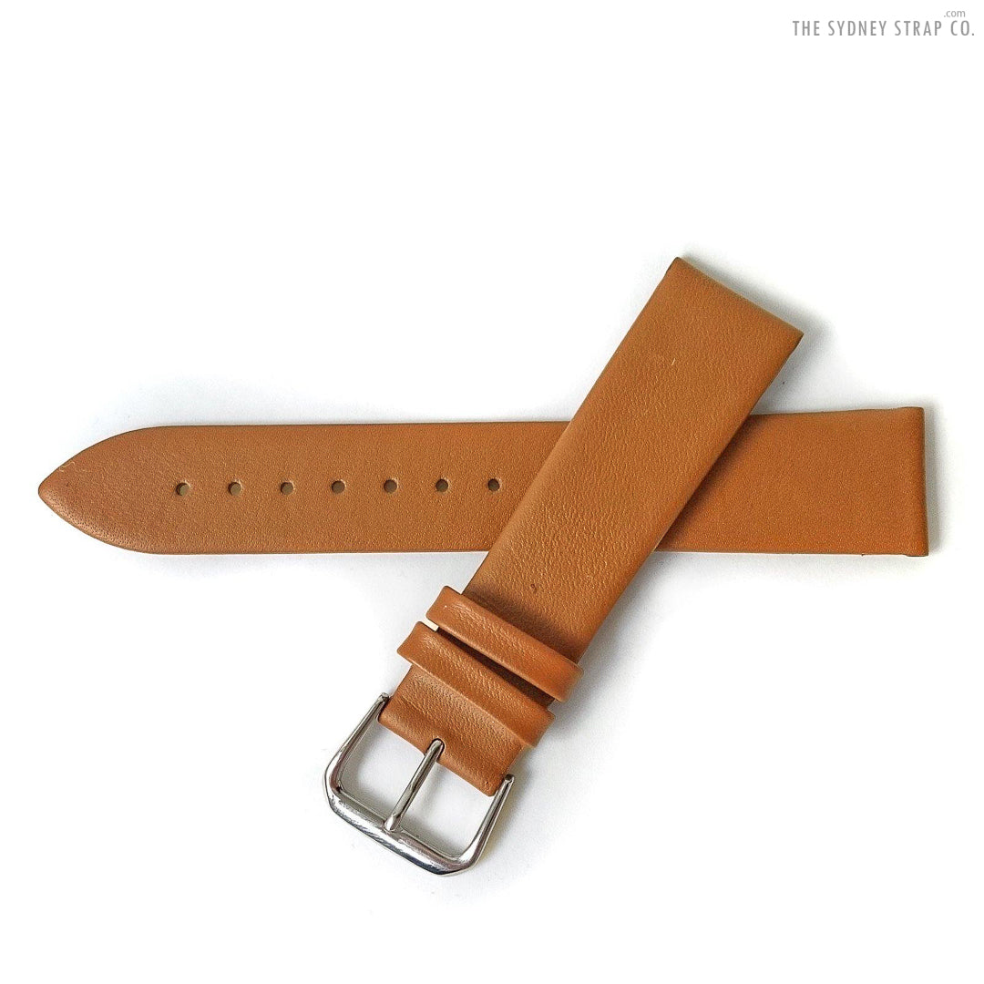 Genuine Calfskin Smooth Thin Tan Leather Watch Strap