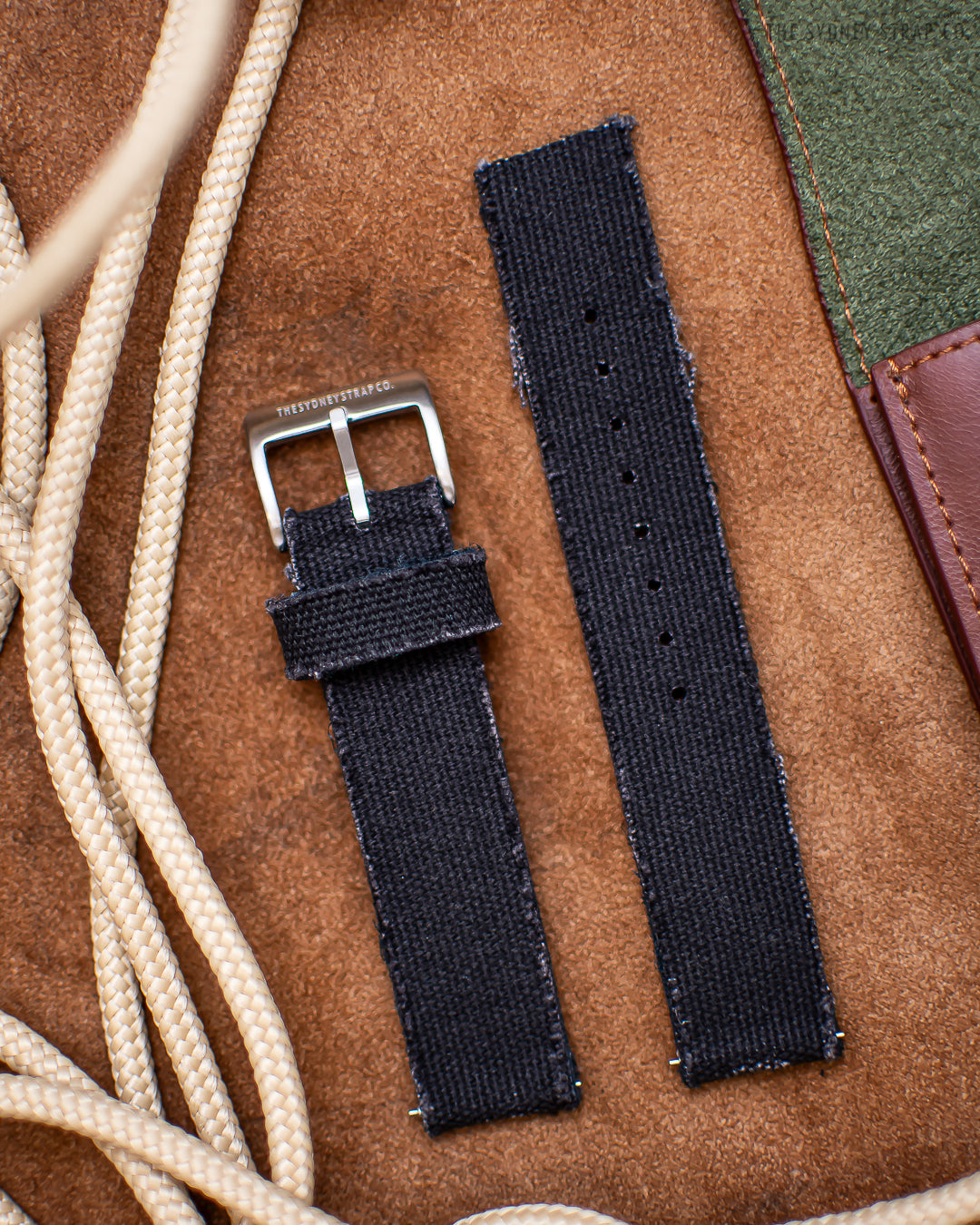 Rugged Charcoal Black Quick Release Canvas Watch Strap