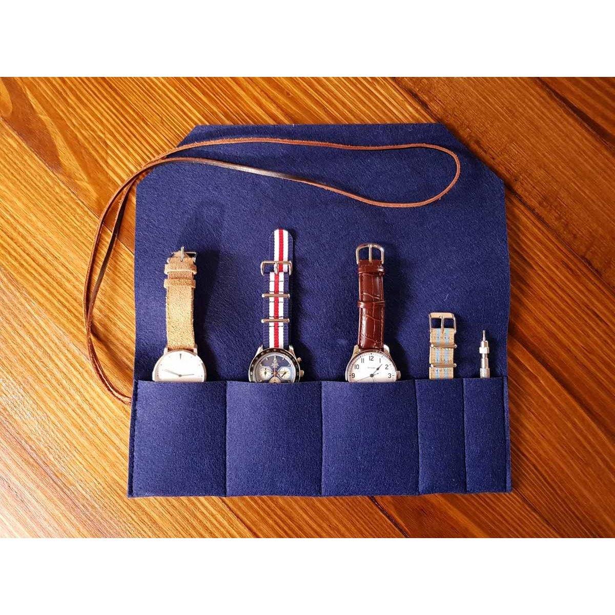 Buy Navy Felt Watch Roll Australia Online. Watch Travel Case Storage.