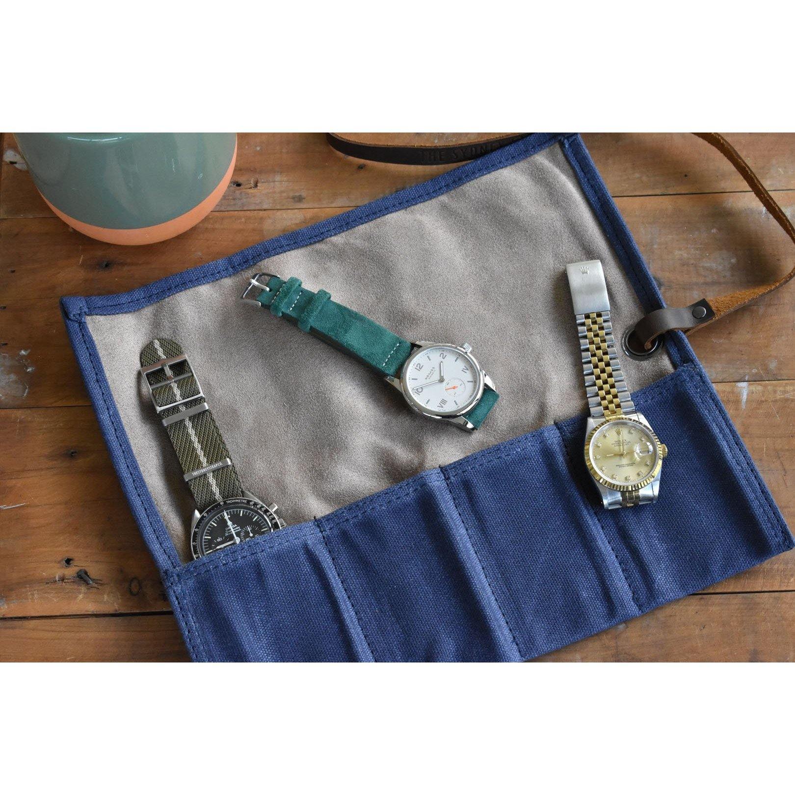 Buy Navy Waxed Canvas Travel Watch Roll Storage Australia Online.