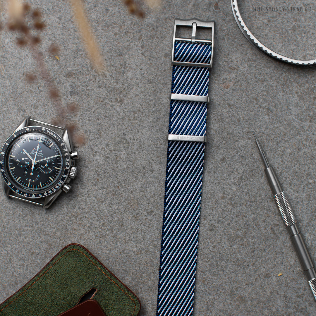 Buy Single Pass Adjustable Navy and White Striped One Piece Watch Strap