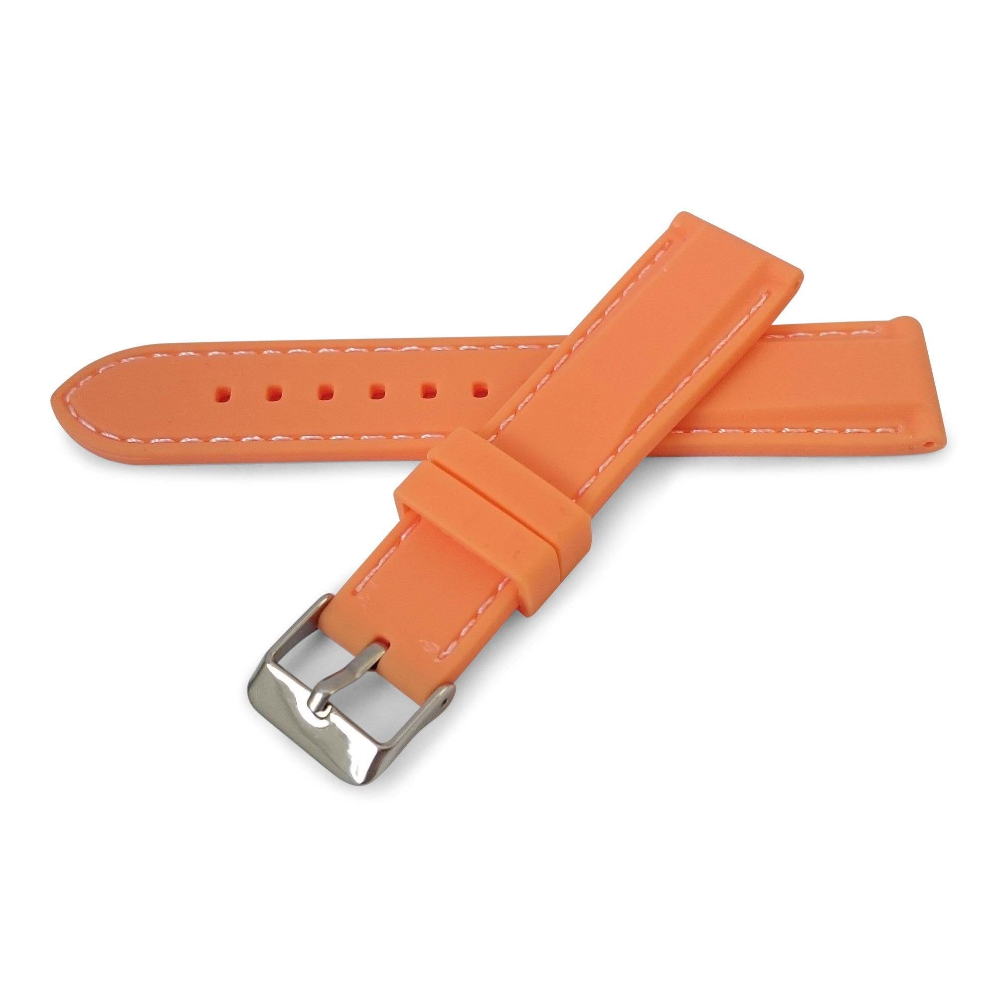 ORANGE SILICONE SMOOTH WATCH STRAP WITH WHITE STITCHING