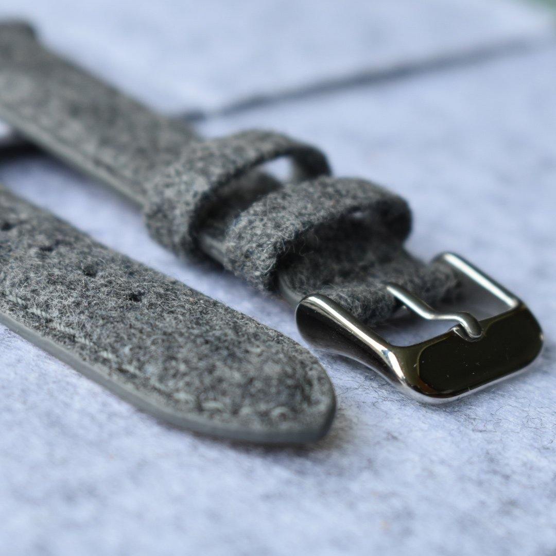High Quality Textured Grey Wool Hand-Stitched Vintage Watch Strap.
